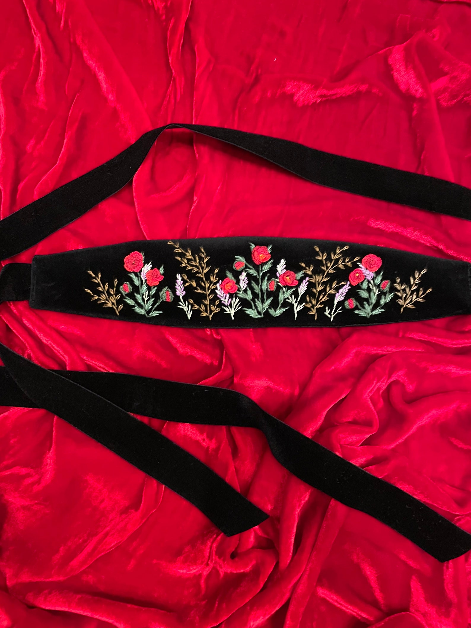 Black Hand-embroidered Velvet Belt Flower Embroidery Belt | Etsy