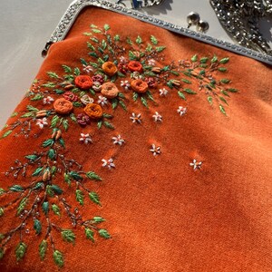 Terracotta Velvet Bag With Flower Embroidery, Handmade Vintage Bag, Top ...