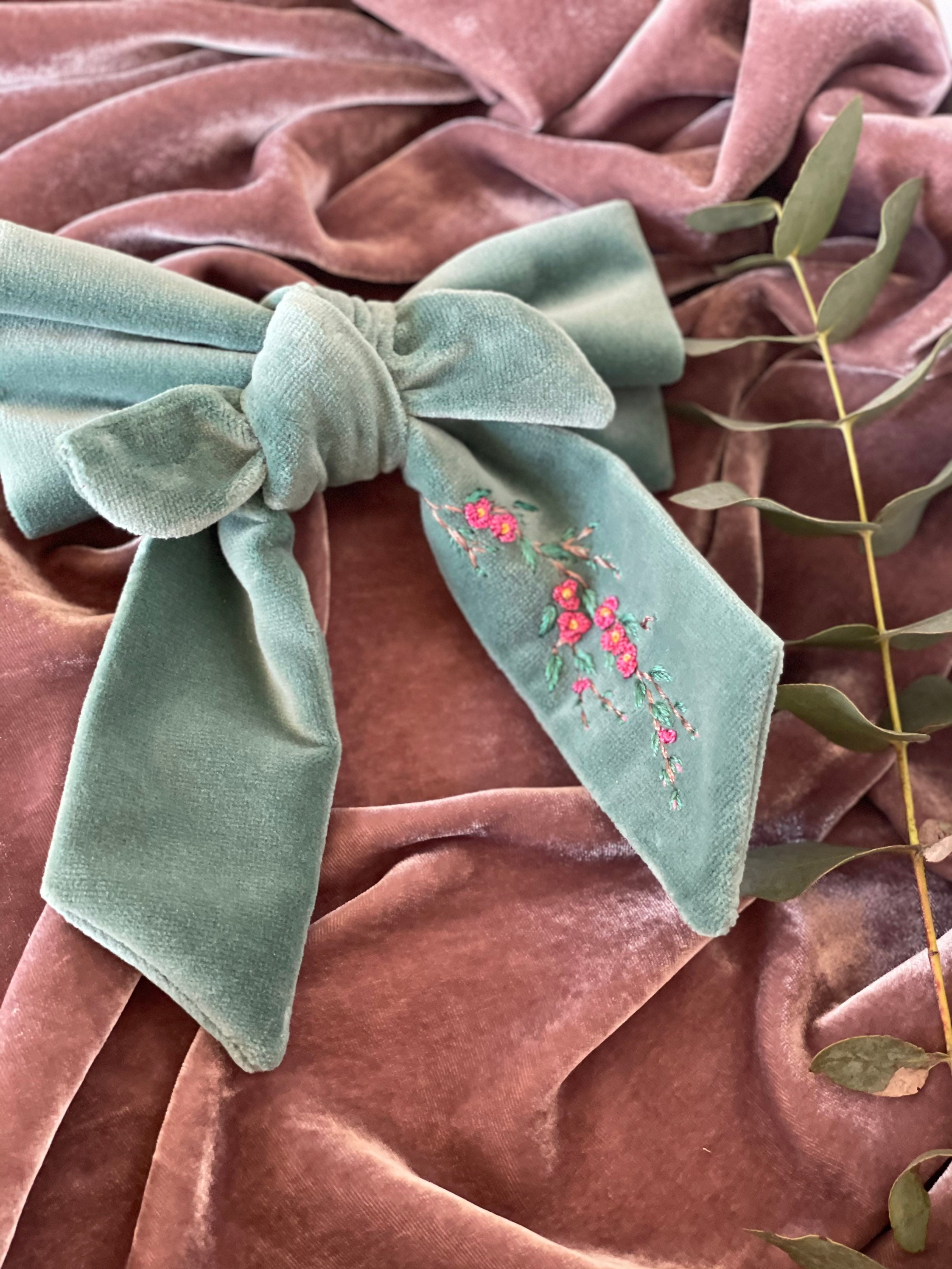 Unique hair bow Velvet hair bow unique hair items Embroidered | Etsy