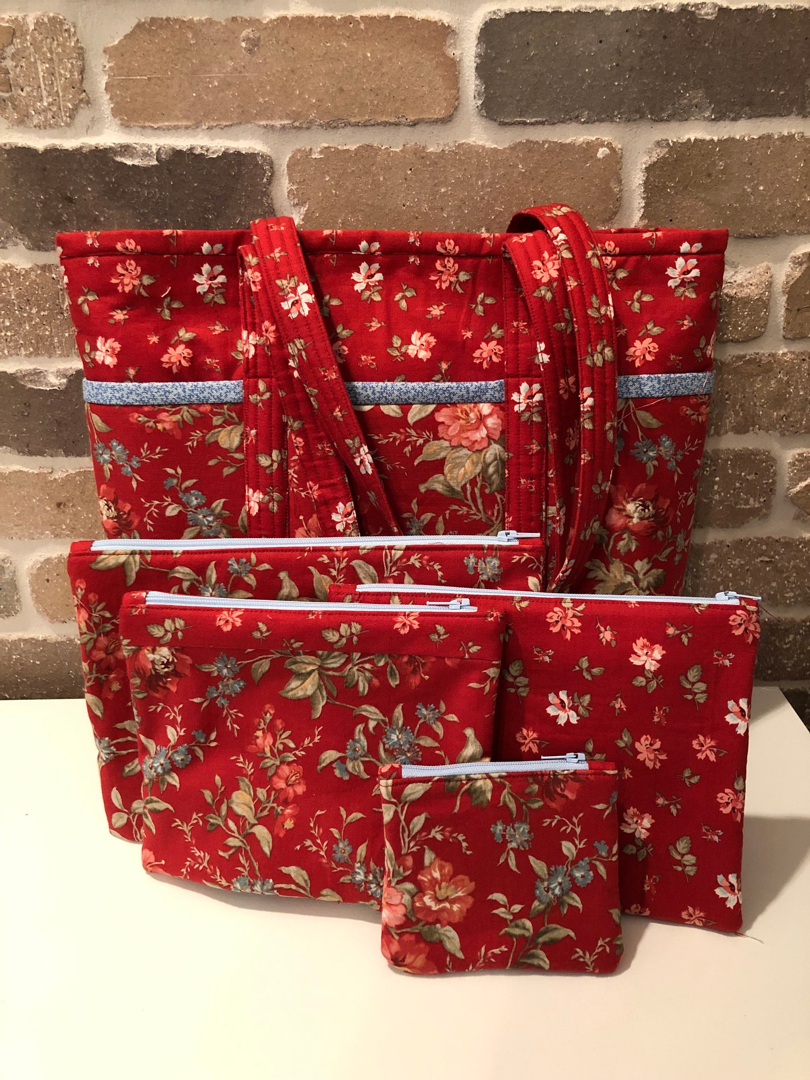 Red Floral Tote Bag With Matching Accessory Pouches - Etsy