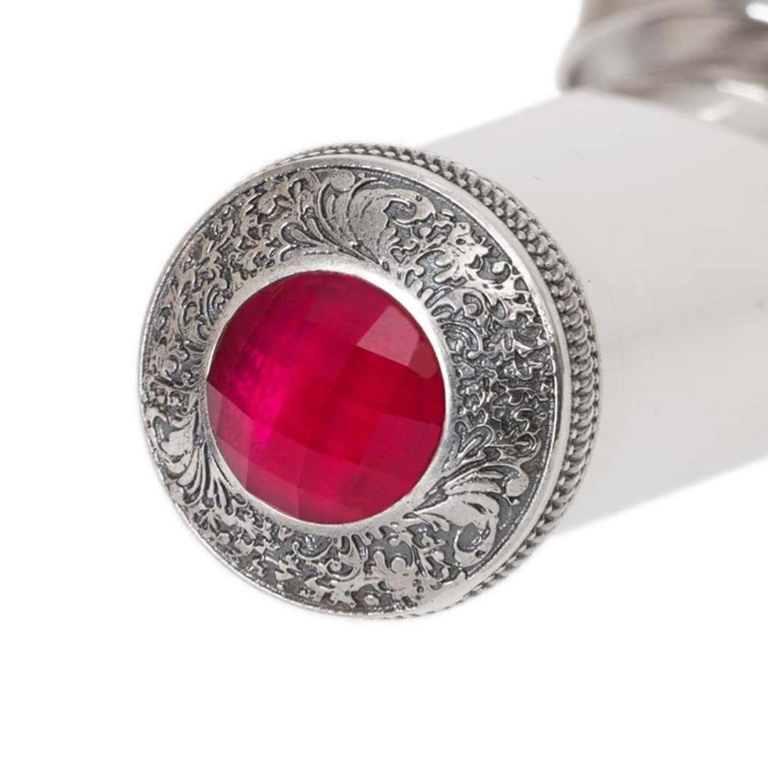 925 Silver Flute Crown: Ruby Gemstone Inlay, Floral Engraving - Etsy