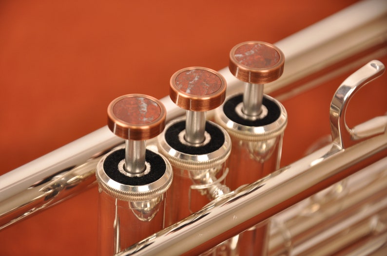 LIGHT Trumpet Finger Buttons Antique Copper Lacquer W Natural Stones ...