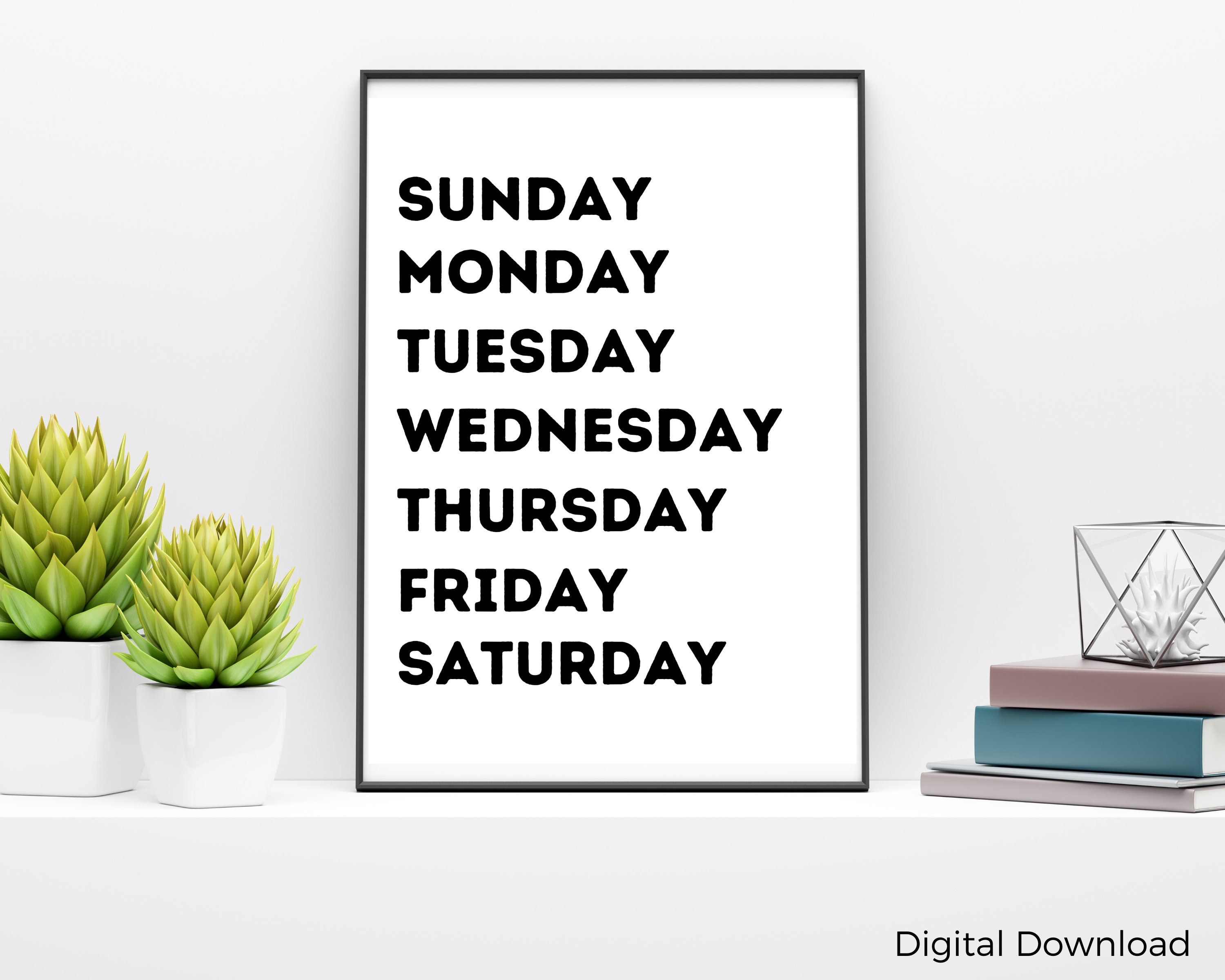 Black and White Days of the Week Poster Homeschool or Classroom Decor ...