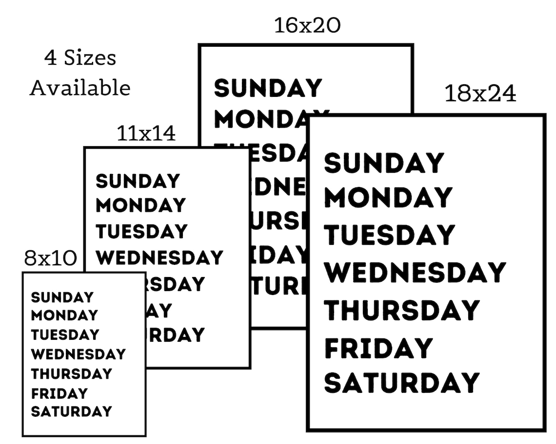 Black and White Days of the Week Poster Homeschool or Classroom Decor ...