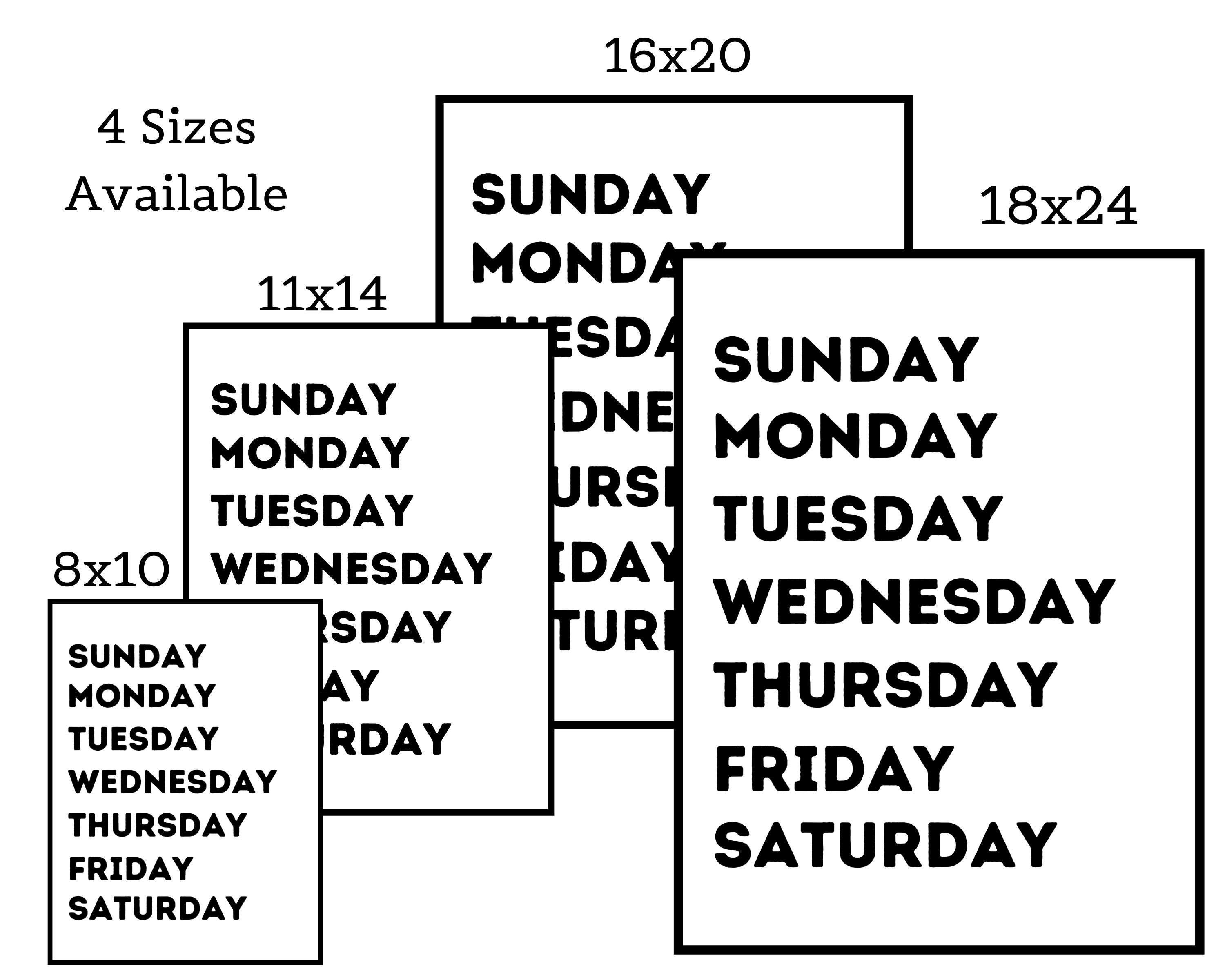 Black and White Days of the Week Poster Homeschool or Classroom Decor ...