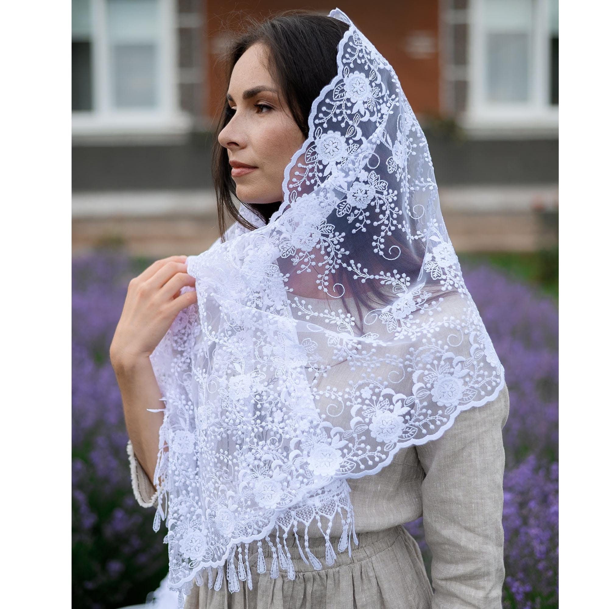 Catholic Head Scarf, White Lace Head Scarf, Ivory Church Head Scarf ...