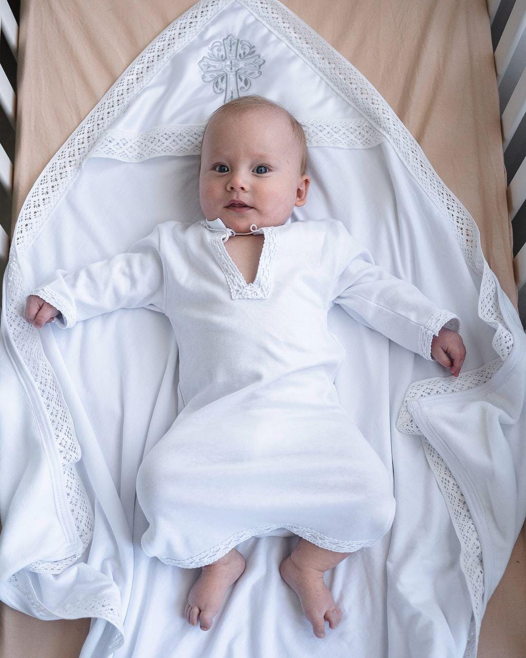 White Baptism Christening Shirt, Cotton Baby Baptism Gown With Lace ...