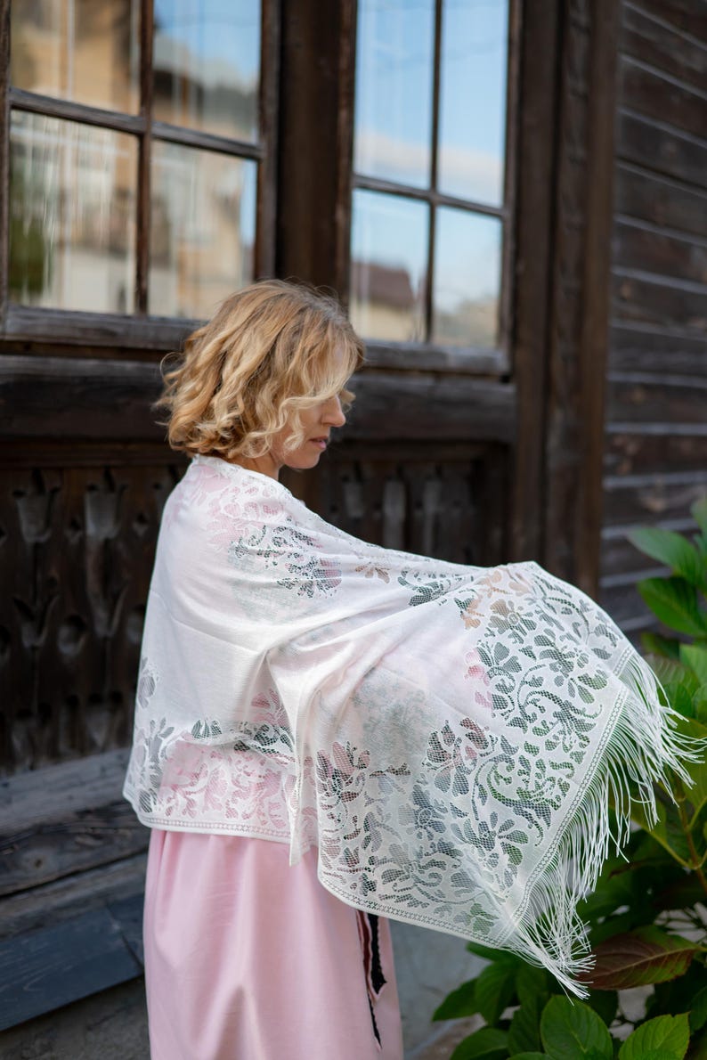 White Lace Shawl — Vintage-inspired Lightweight Wrap With Floral ...