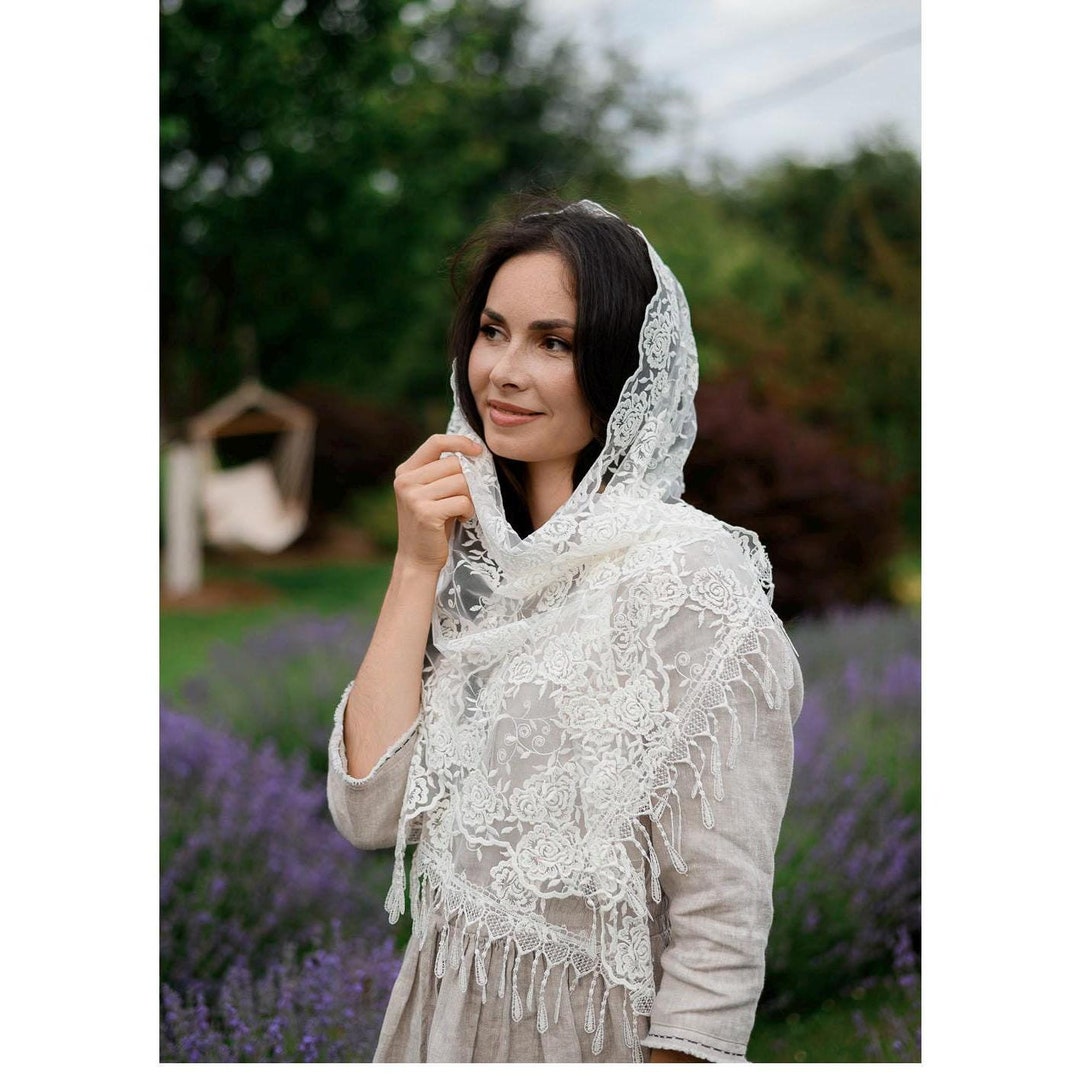 Ivory Catholic Mantilla Veil, Lace Scarf, Church Veil, Lace Mantilla ...