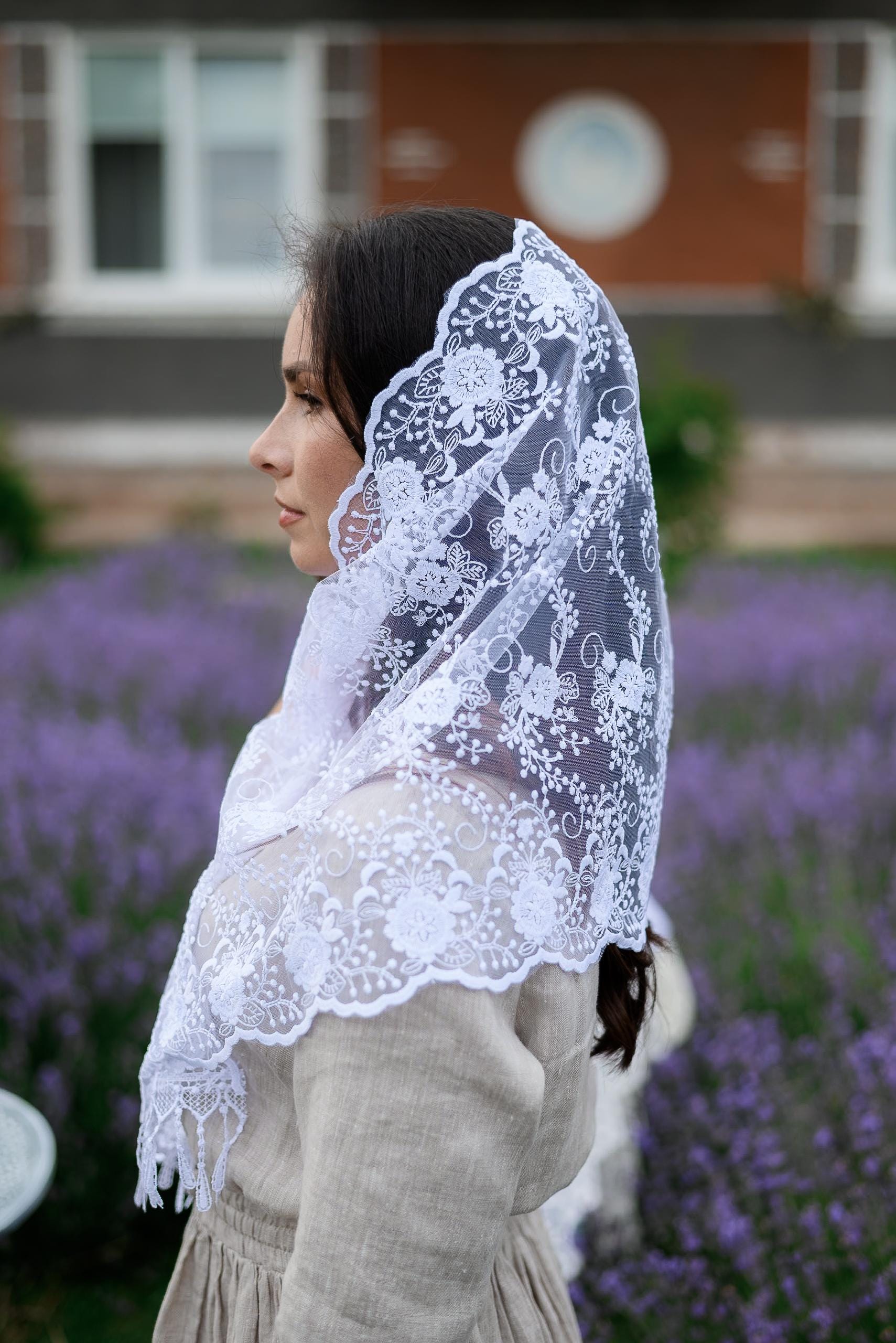 Catholic Head Scarf, White Lace Head Scarf, Ivory Church Head Scarf ...