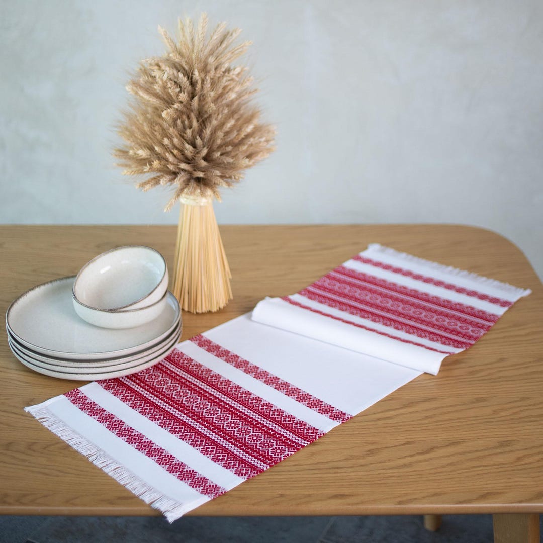 Ukrainian Embroidered Table Runner Rushnyk in Red and White ...