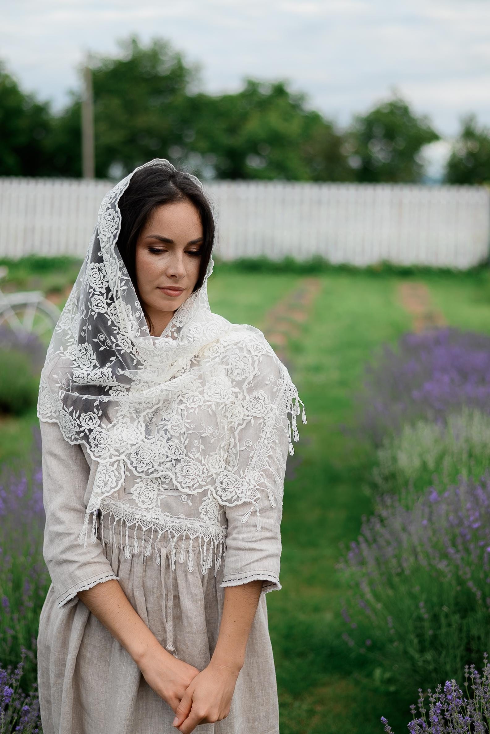 Ivory Catholic Mantilla Veil, Lace Scarf, Church Veil, Lace Mantilla ...