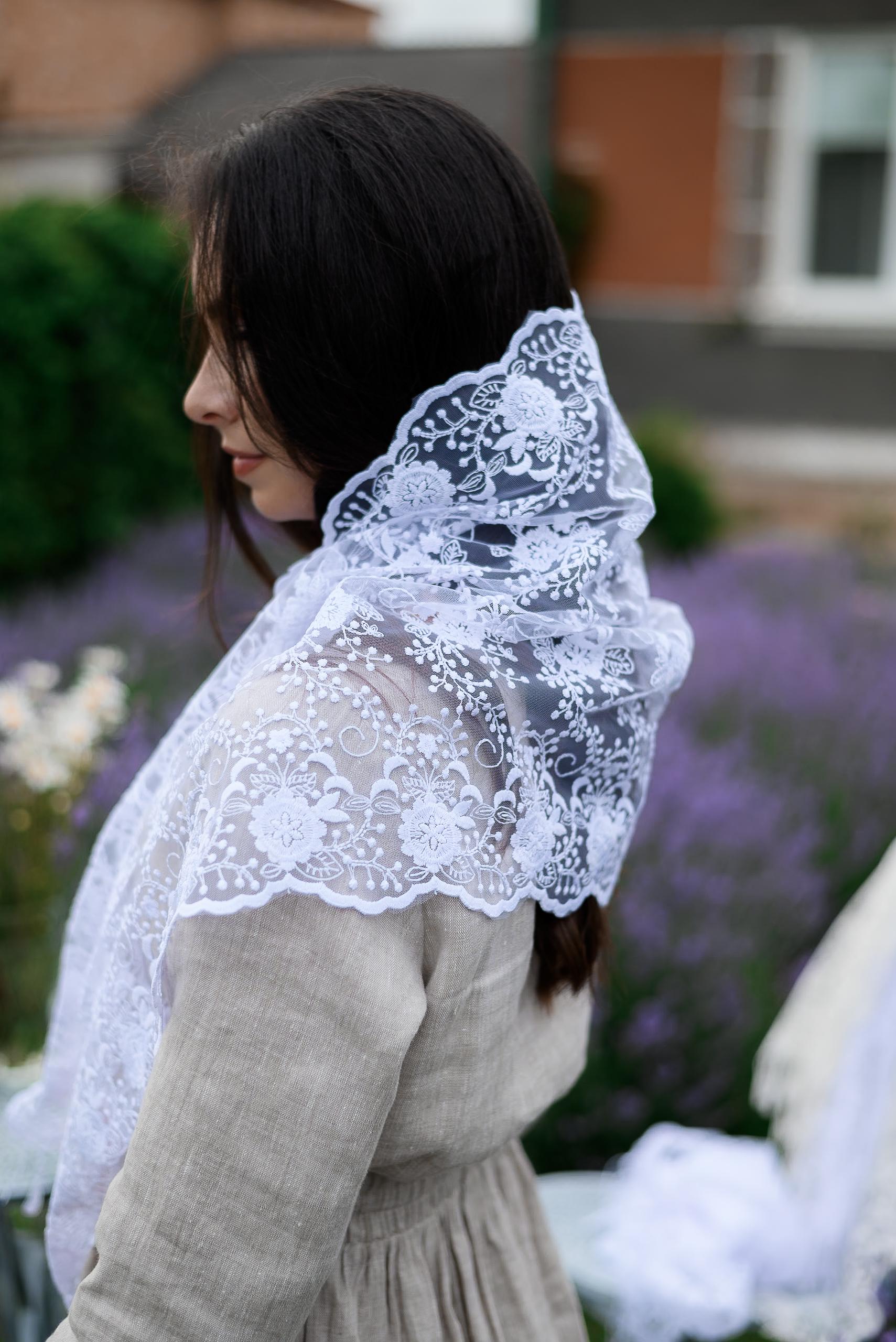 Catholic Head Scarf, White Lace Head Scarf, Ivory Church Head Scarf ...