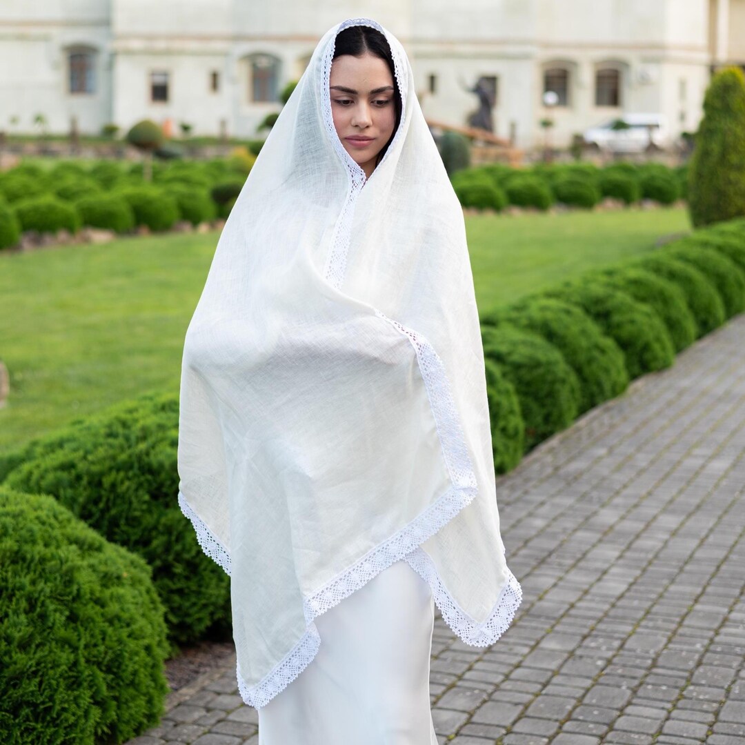 Christian Prayer Shawl, Linen Christian Prayer Scarf, Ivory Christian ...