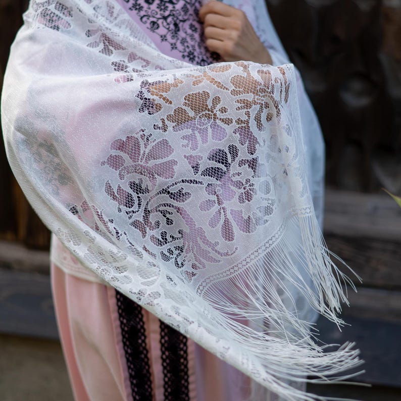 White Lace Shawl — Vintage-inspired Lightweight Wrap With Floral ...