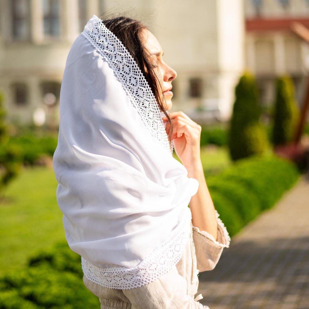 White Infinity Veil, Simple Infinity Mantilla, Christian Headcovering ...