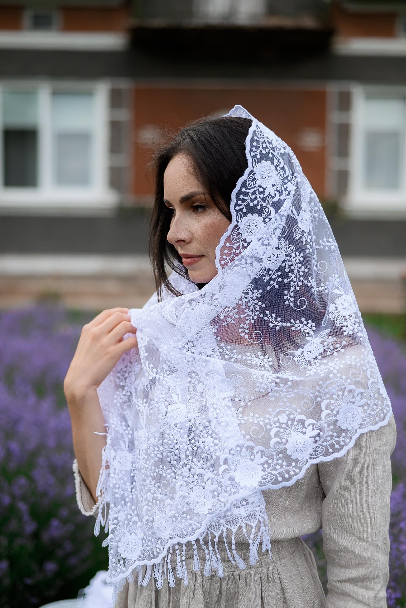 Catholic Head Scarf, White Lace Head Scarf, Ivory Church Head Scarf ...