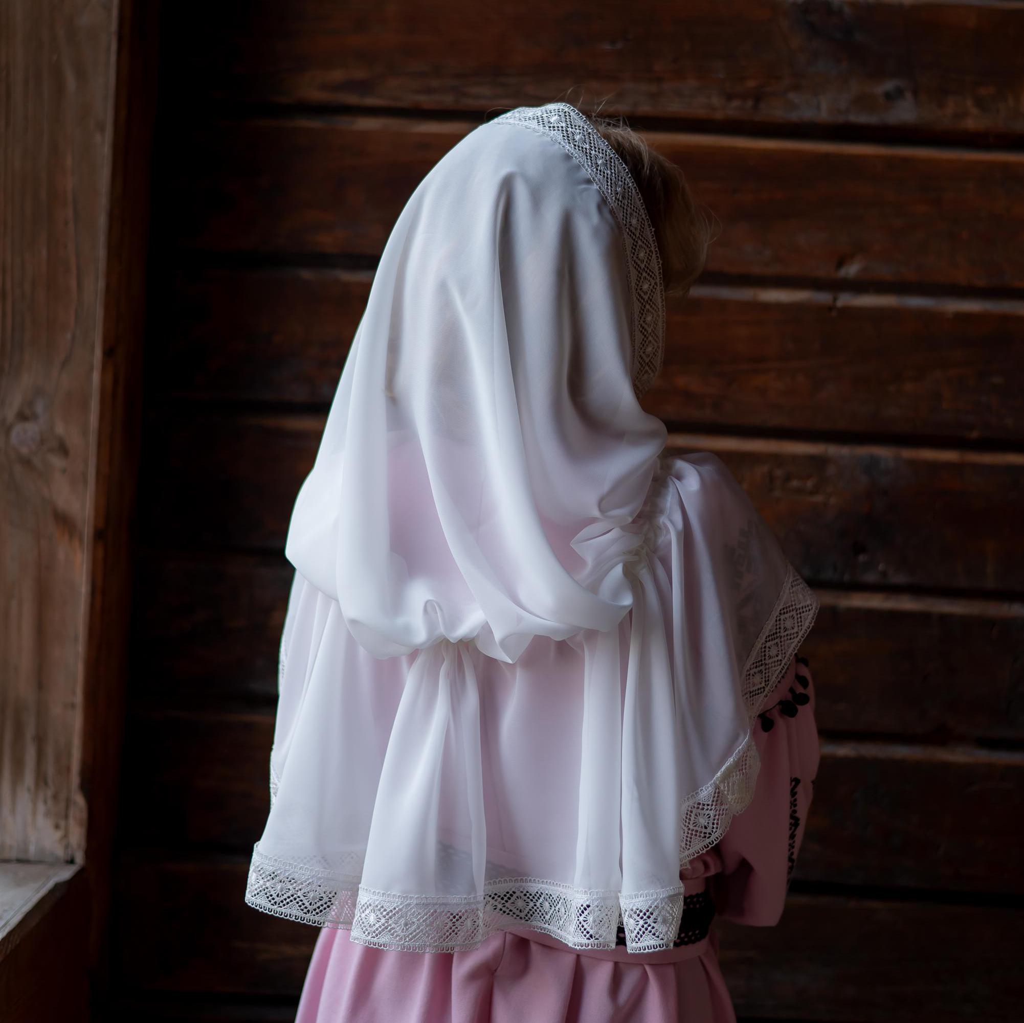 Traditional White Headscarf With Lace | Women's Handmade Orthodox Head ...
