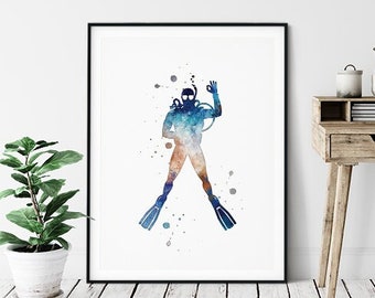 DIGITAL DOWNLOAD Girl Springboard Diving Wall Art Watercolor Print ...