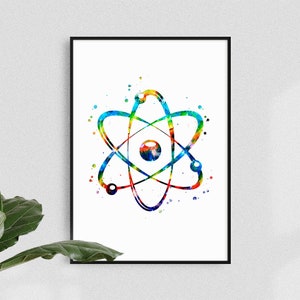 Atom Print, Chemistry Art Poster, Atom Watercolor Wall Art, Science Art ...