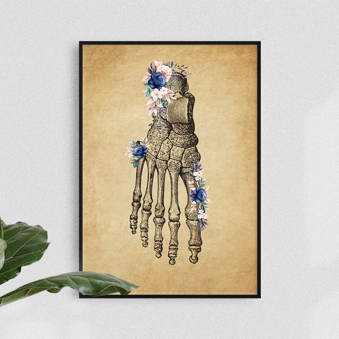 Human Foot Anatomy Art Print, Floral Anatomy Art, Foot Bones Medical ...