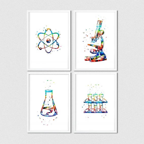 Chemistry Art Wall Decor Set of 4 Science Art Watercolor | Etsy