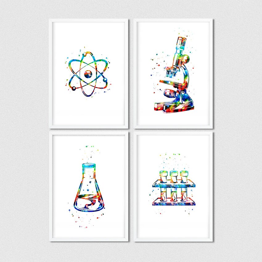 Chemistry Art Wall Decor Set of 4 Science Art Watercolor Prints - Etsy