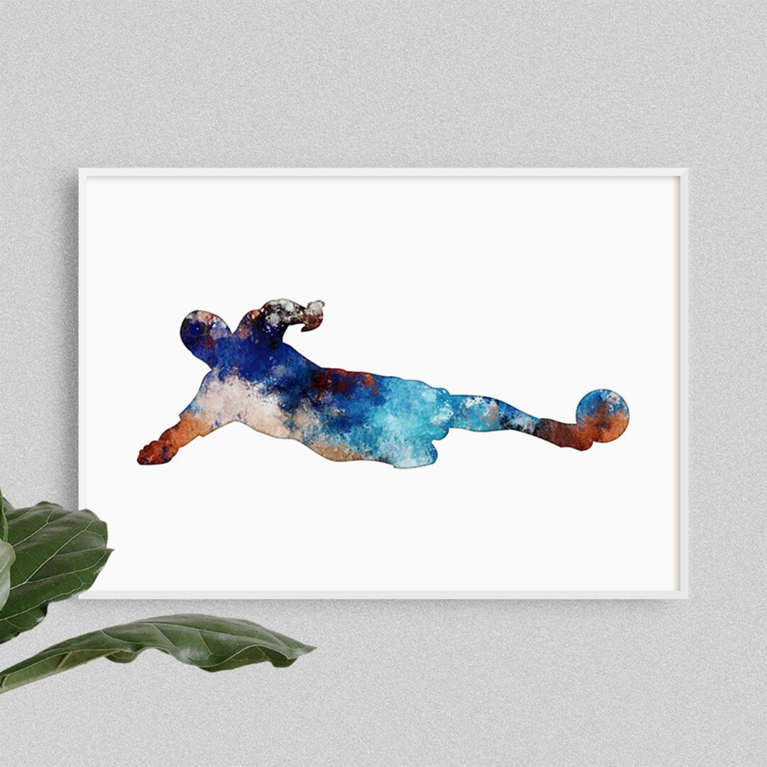 Soccer Player Print, Blue Brown Watercolor Artwork for Boys Room Wall ...