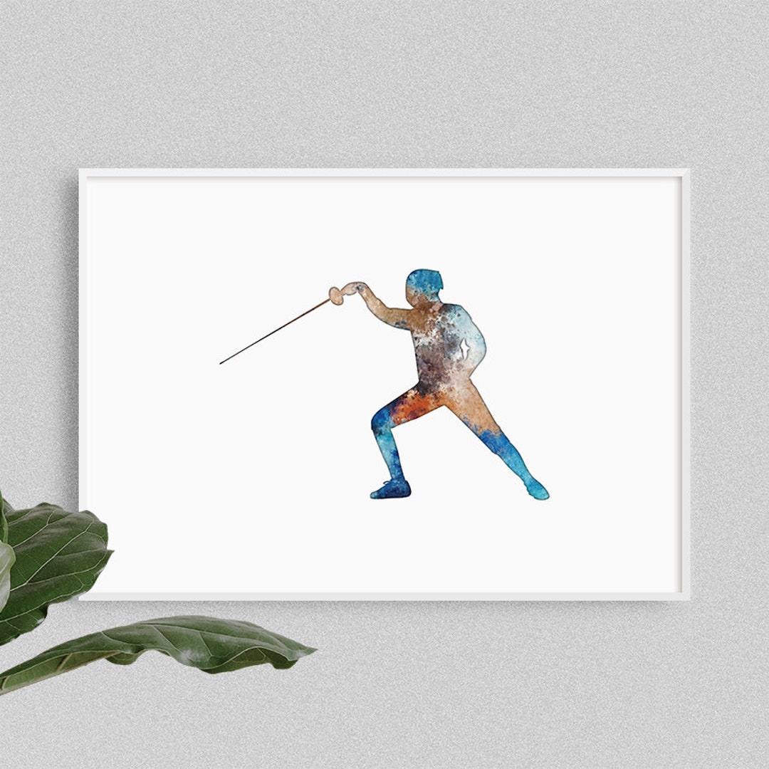 Fencing Poster for Boys Room, Watercolor Artwork, Inspirational Sport ...
