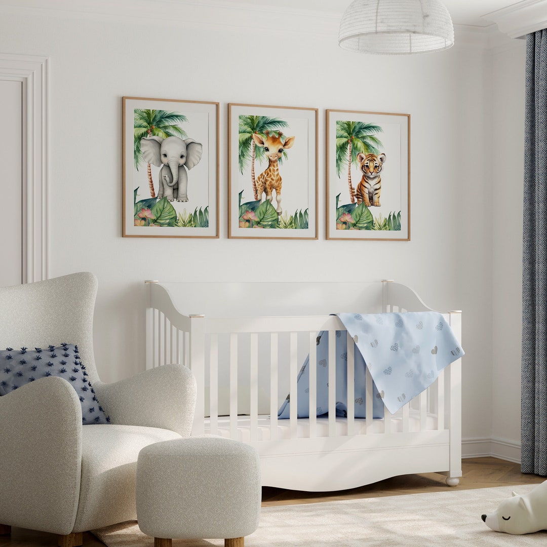 Safari Nursery Decor, Jungle Animals Theme Baby Boy Room Wall Art, Cute ...