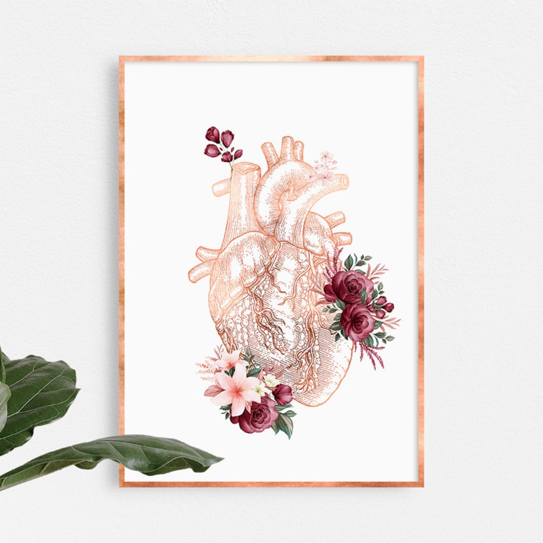 Anatomical Heart Print, Floral Anatomy Wall Art, Doctor Office Decor ...