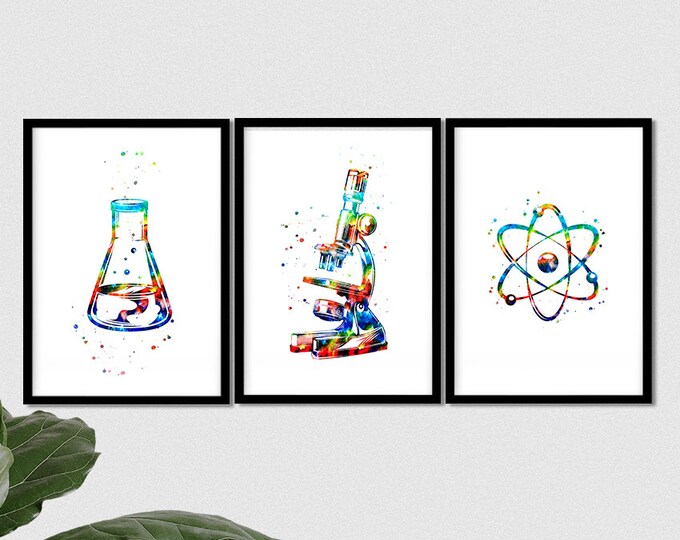 Chemistry Art Prints Set of 3 Watercolor Science Posters, Chemistry Lab ...