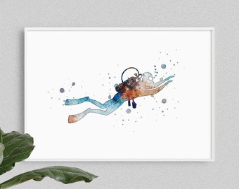 DIGITAL DOWNLOAD Boy Springboard Diving Art Watercolor Print Diver ...
