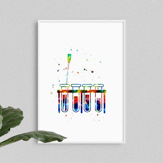 Test Lab Tubes Laboratory Wall Art Science Watercolor Print | Etsy