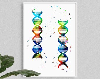 Genetics Art DNA Chromosome Watercolor Print Science Poster | Etsy