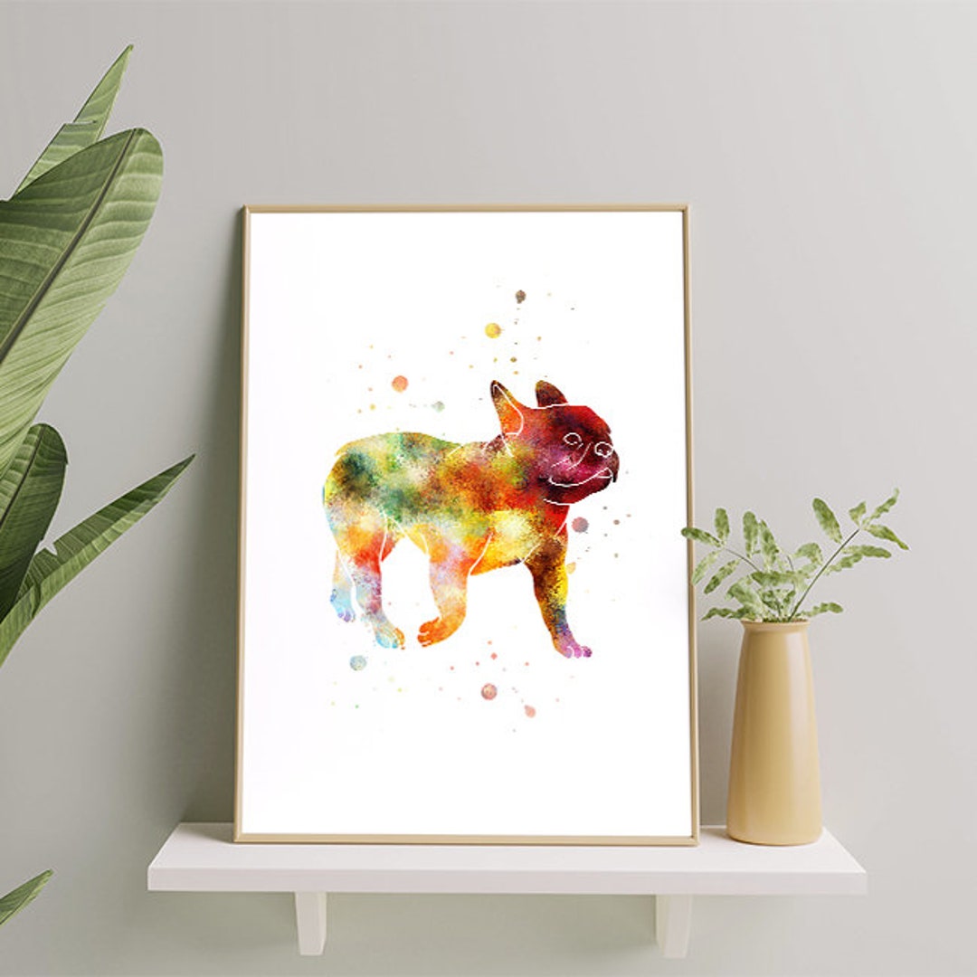 Colorful Dog Watercolor Print, Cute Puppy Wall Art, Fun Bulldog Artwork ...