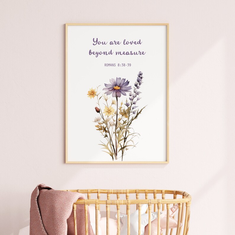 Bible Verse Wall Art, Christian Scripture Print, Floral Nursery Decor ...