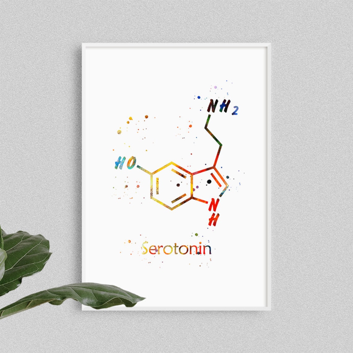 Serotonin print serotonin molecule watercolor art poster | Etsy