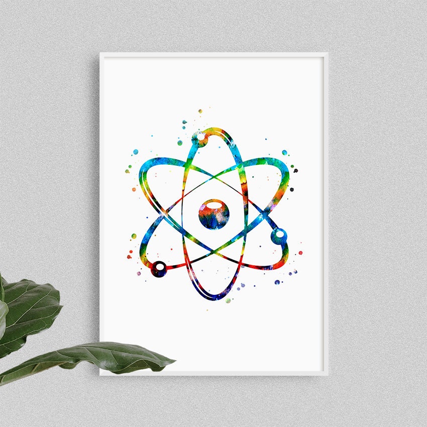 Atom Print Chemistry Art Poster Atom Watercolor Wall Art - Etsy UK
