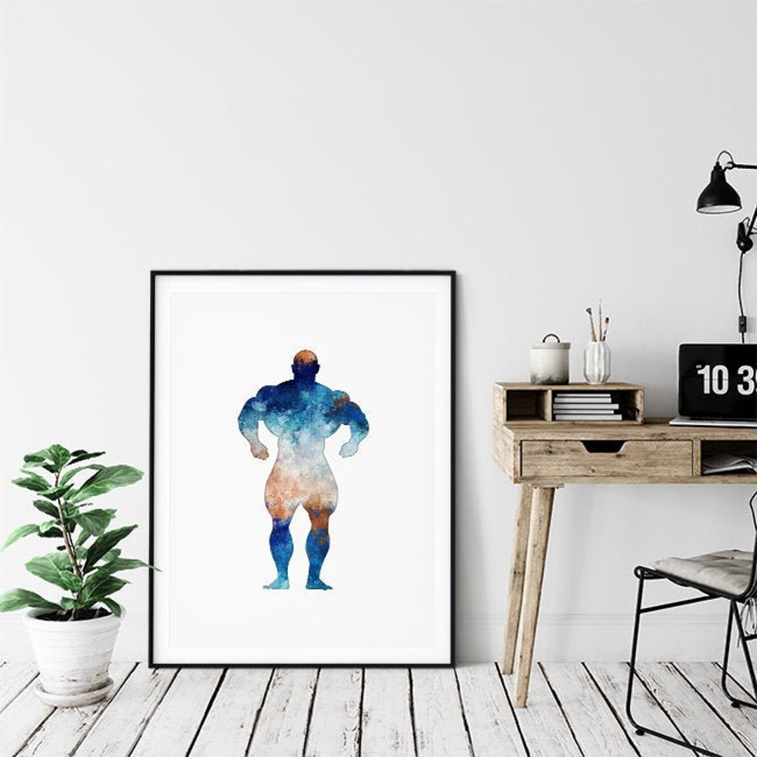 Body-builder Print, Watercolor Artwork for Teen Boys Bedroom Wall Art ...