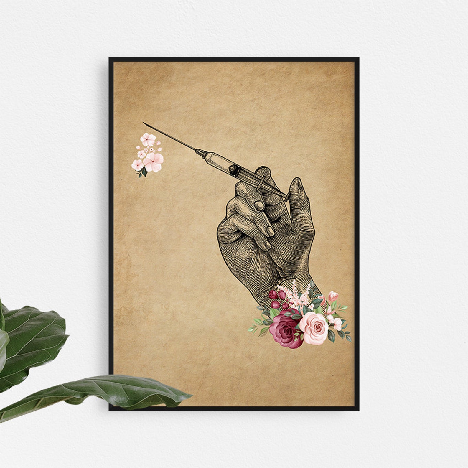 Syringe Floral Medical Art Print, Nurse Office Decor, Graduation Gift ...