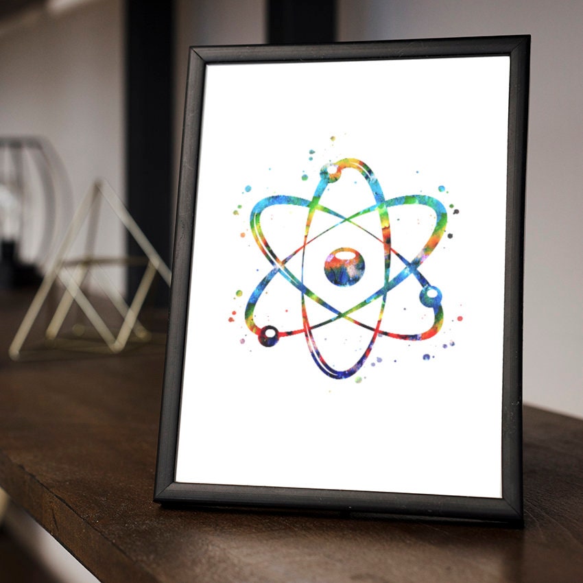 Atom Print Chemistry Art Poster Atom Watercolor Wall Art - Etsy