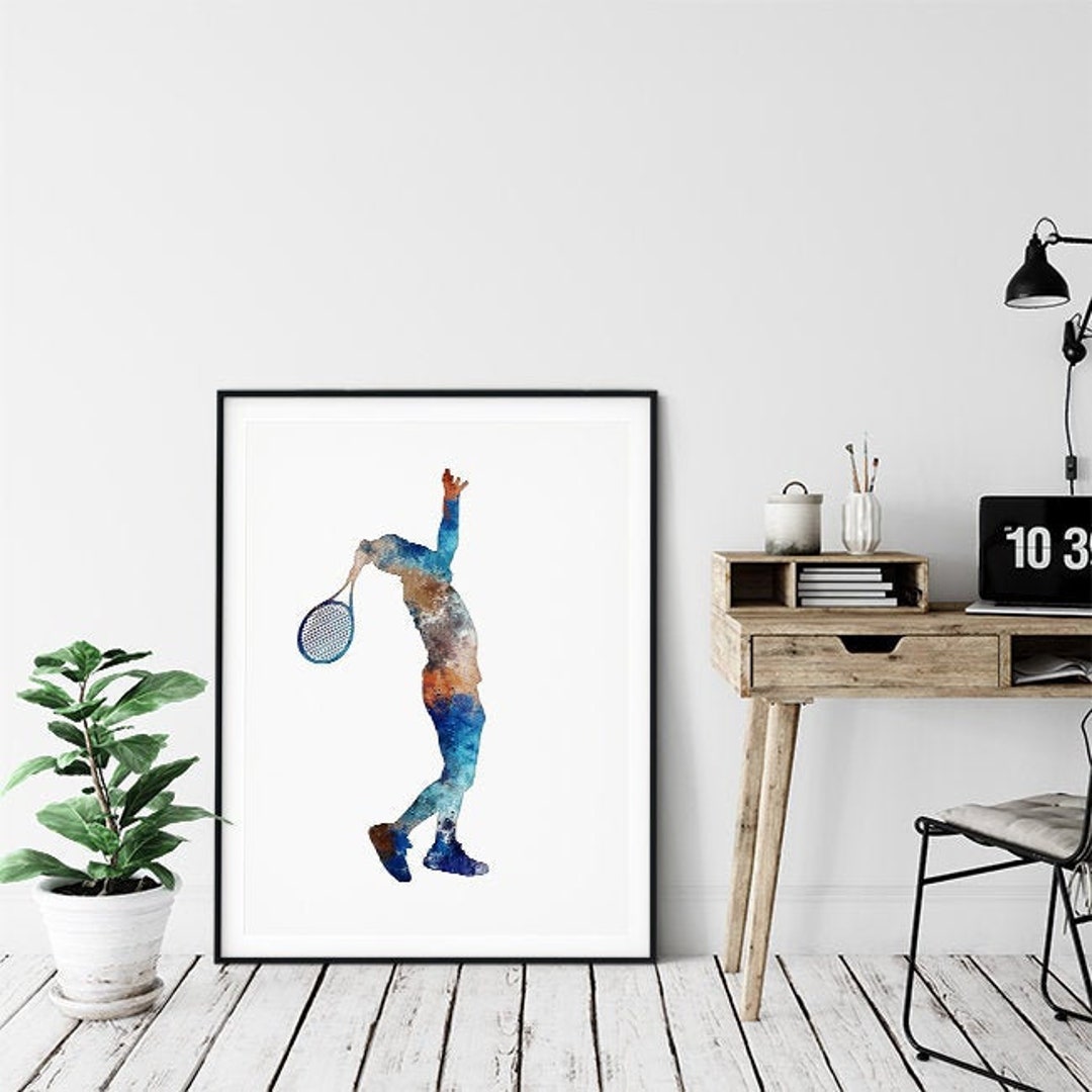 Tennis Poster, Watercolor Tennis Player Silhouette Artwork ...