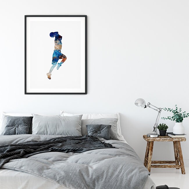 Basketball Art Print Blue and Brown Sports Decor for Boys - Etsy