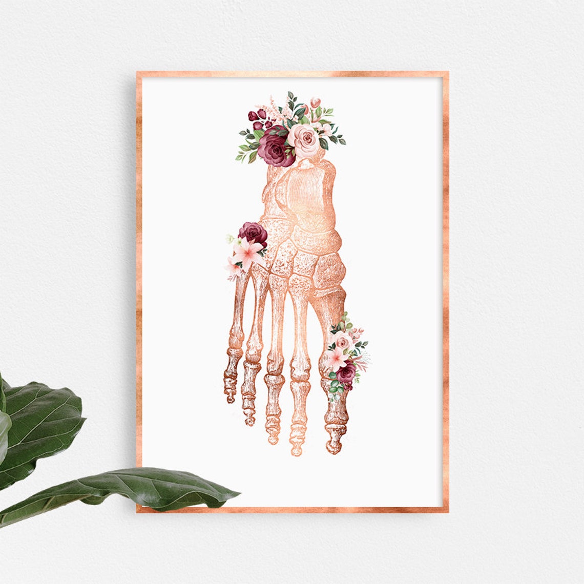 Human Foot Anatomy Art Print, Floral Anatomy Art, Foot Bones Medical ...
