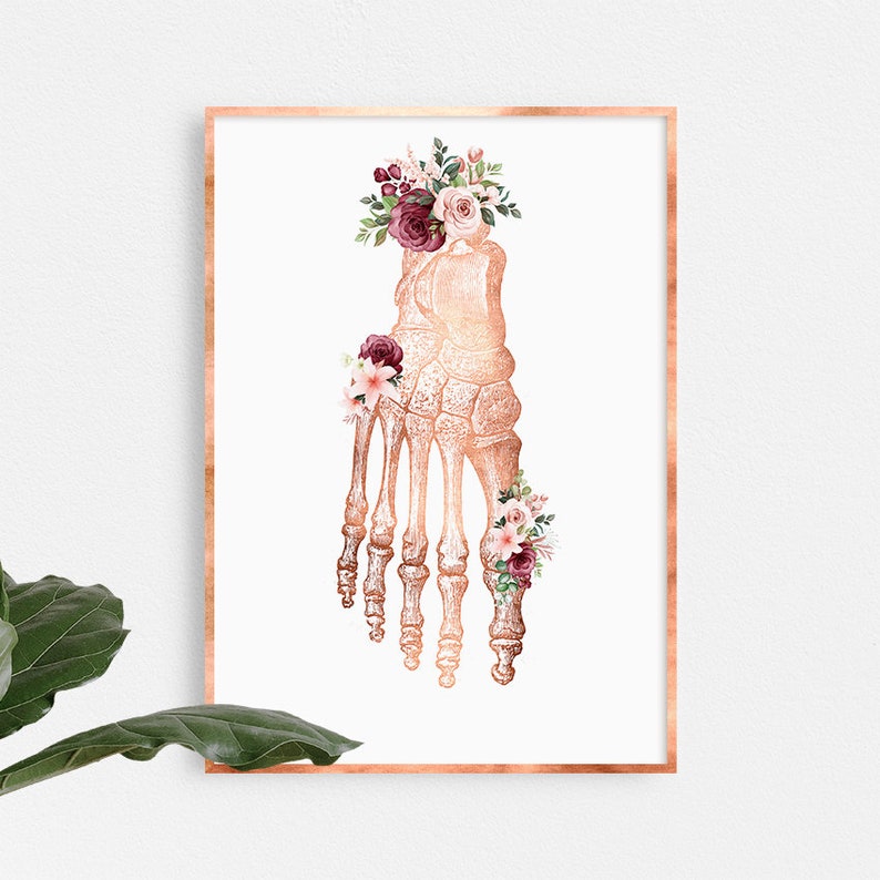 Human Foot Anatomy Art Print, Floral Anatomy Art, Foot Bones Medical ...