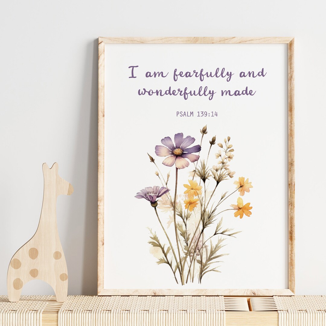 I Am Fearfully and Wonderfully Made Print, Floral Watercolor Artwork ...
