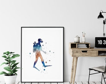 DIGITAL DOWNLOAD Girl Springboard Diving Wall Art Watercolor Print ...