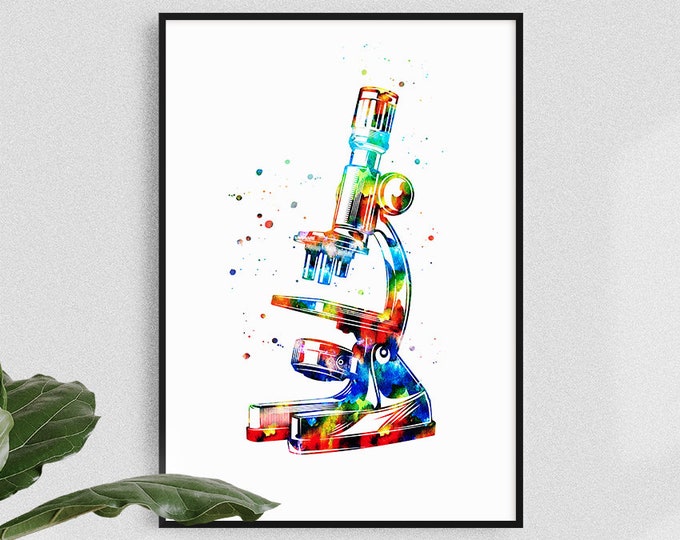 Microscope Art Watercolor Print Microbiologist Gift Lab Wall Decor ...