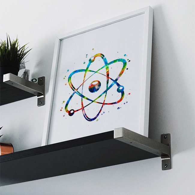 Atom Print Chemistry Art Poster Atom Watercolor Wall Art - Etsy